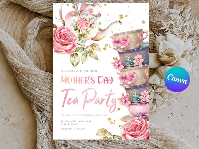 Editable Mothers Day Tea Party Invitation, Mother's Day Brunch Invite ...