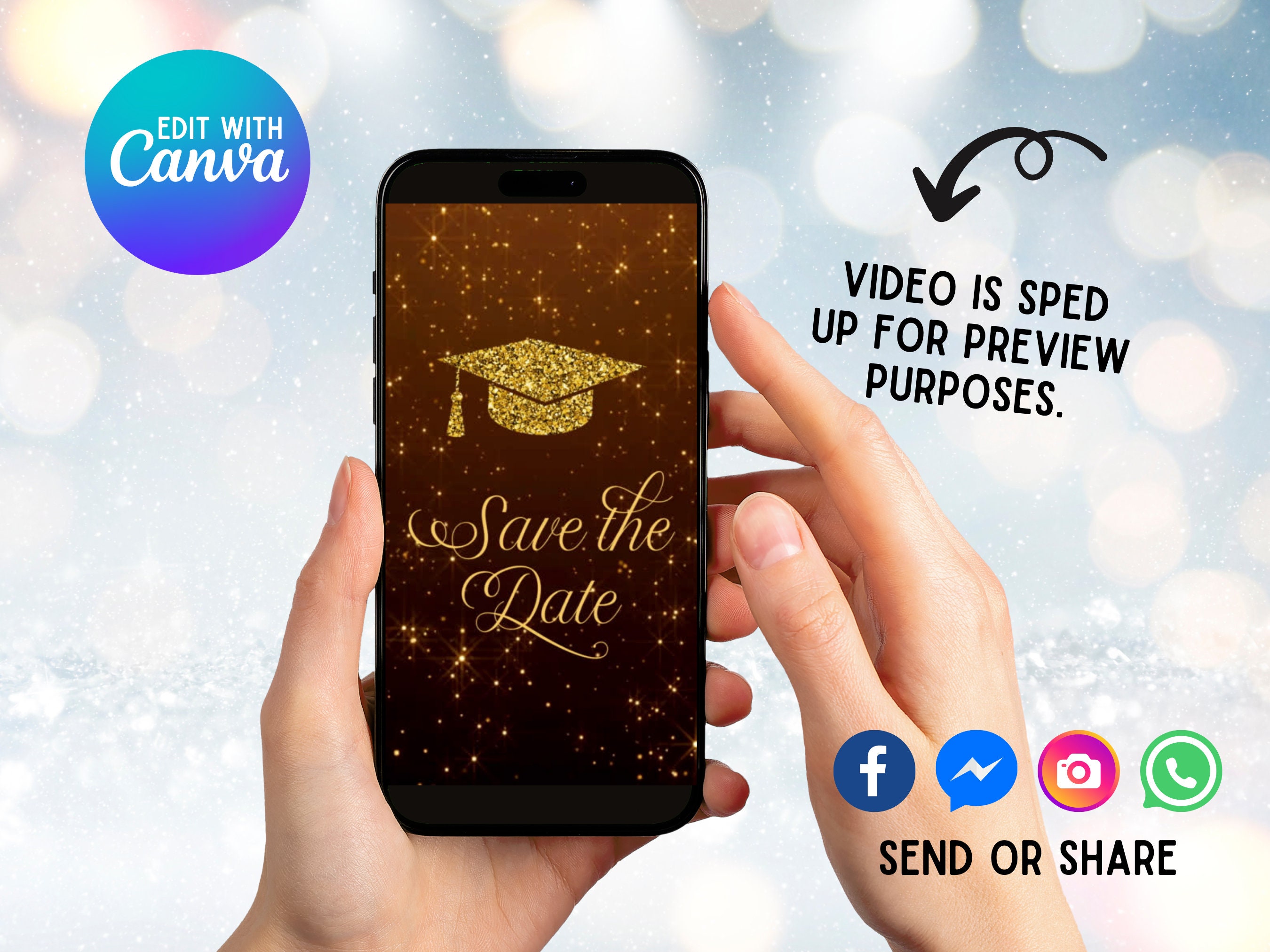 Digital Graduation Party Invitation, Animated Golden Glitter College ...