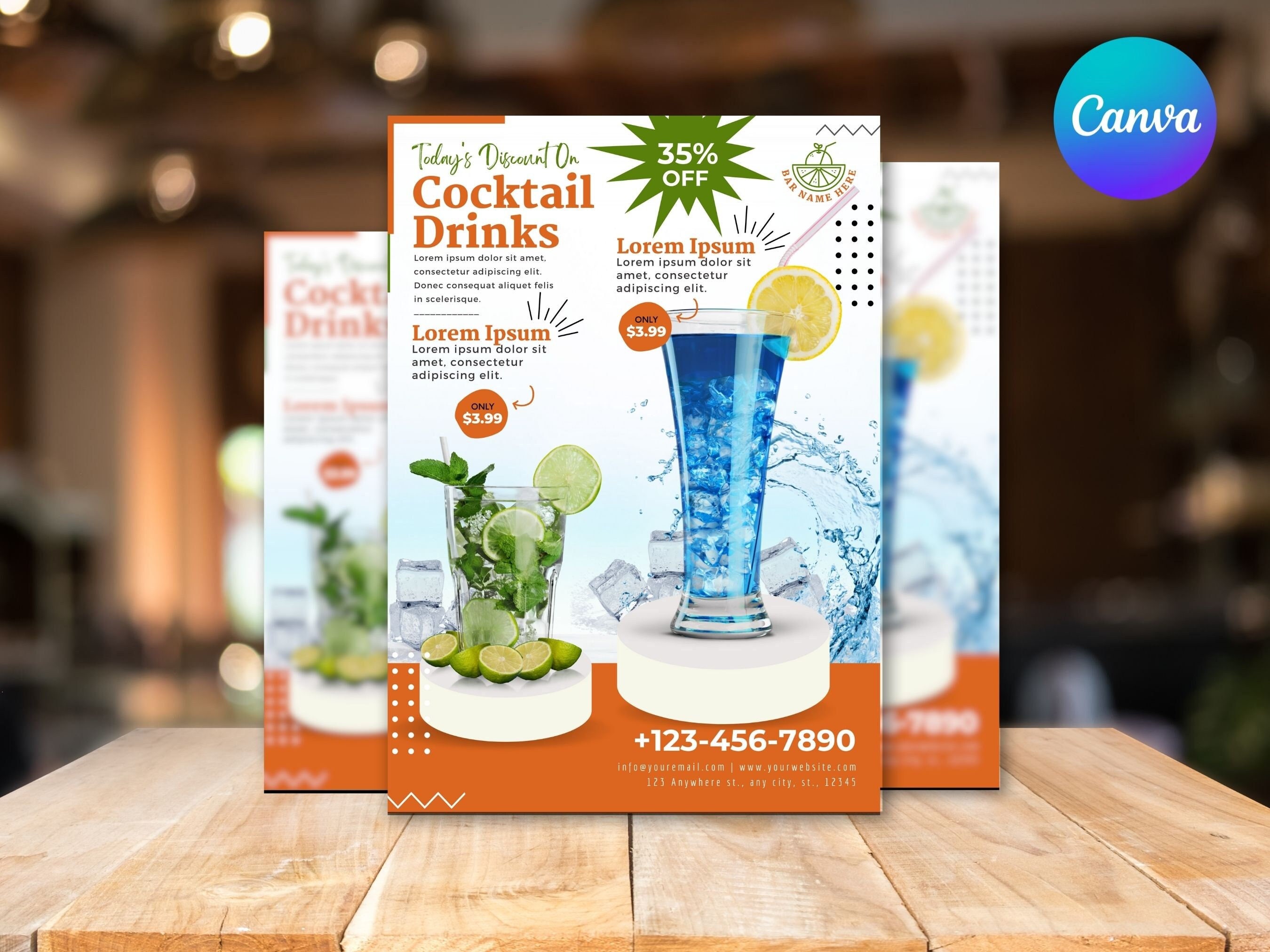 Printable Cocktails Drink Template, Diy Canva Cocktail Flyer Template ...