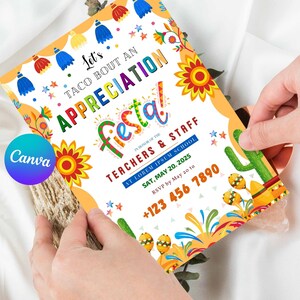 Editable Fiesta Teacher Appreciation Staff Invitation Flyer, Let's Taco ...
