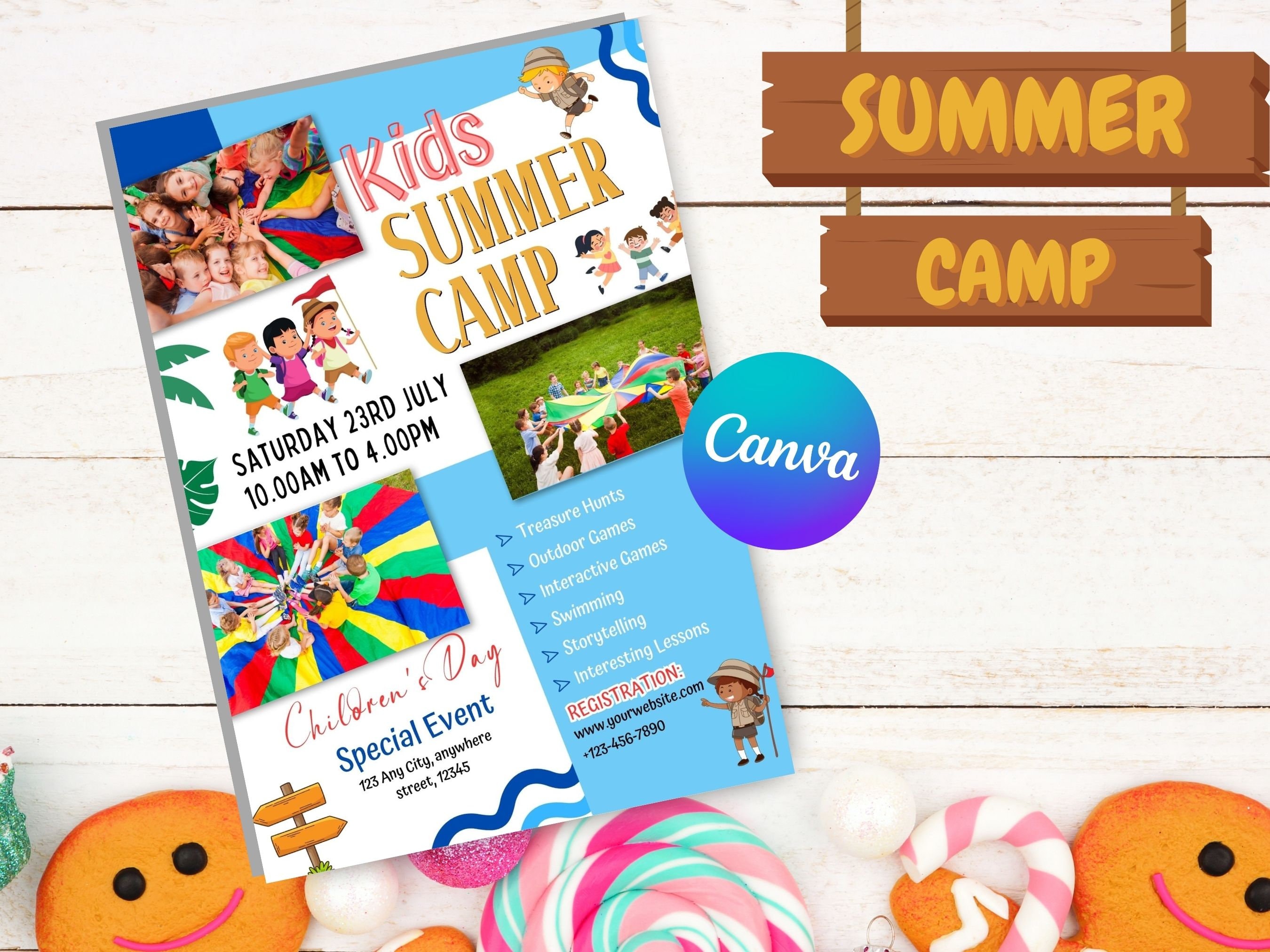 Kids Summer Camp Flyer, Summer Camp Festival Flyer for Kids, Editable ...