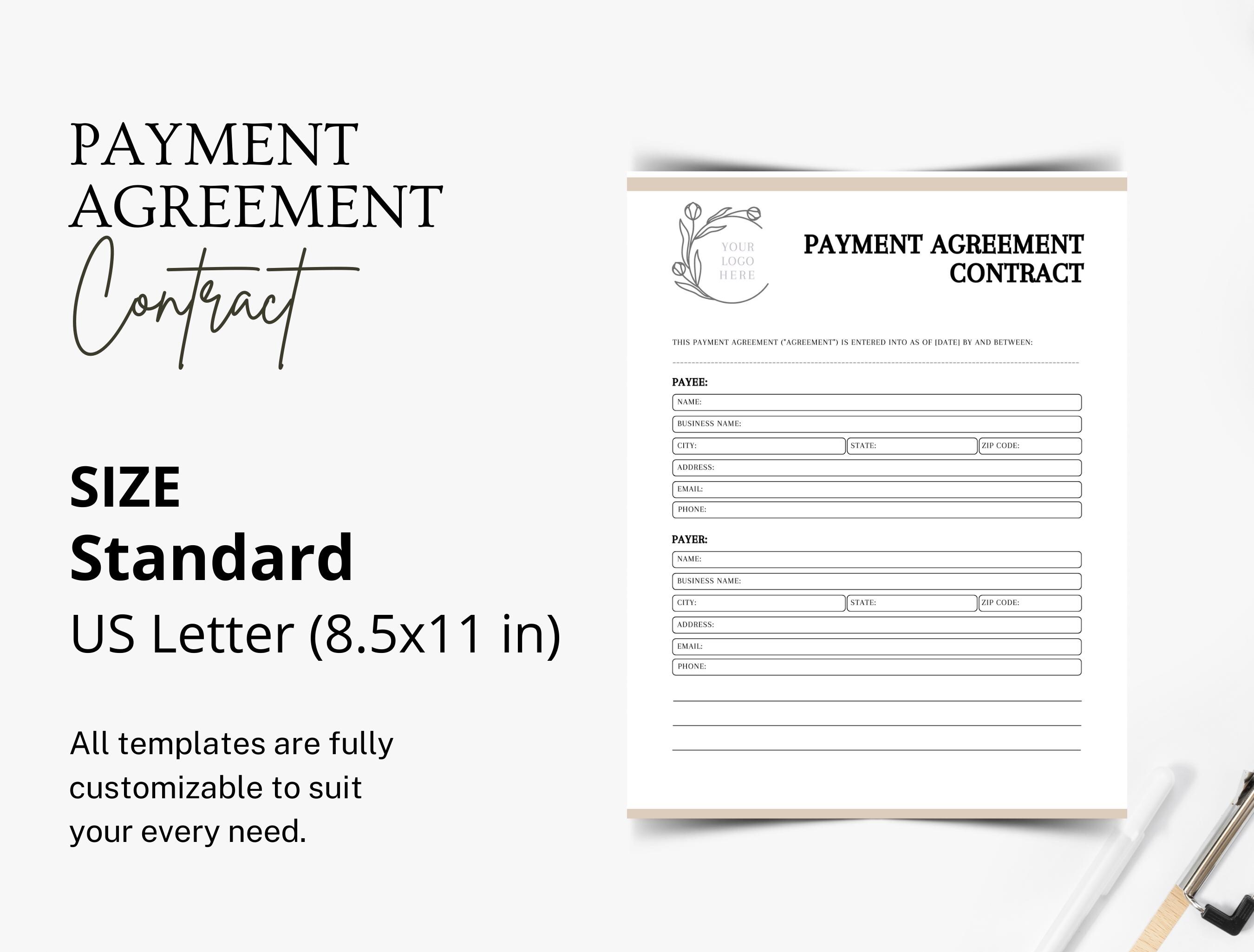 Payment Agreement Contract Template, Payment Plan Agreement, Agreement ...