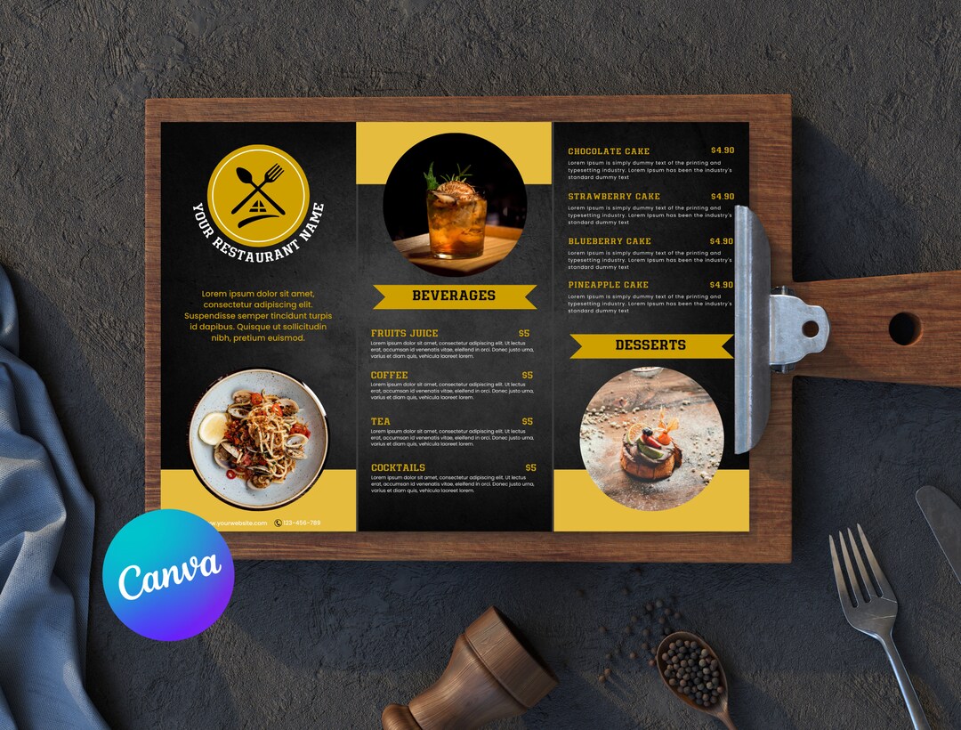 Restaurant Menu Template, Tri-fold Canva Menu Template, Tri-fold ...
