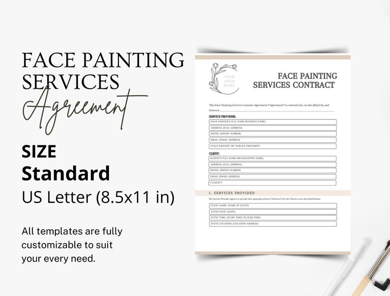 Editable Face Painting Contract Template, Event Face Painter Intake ...