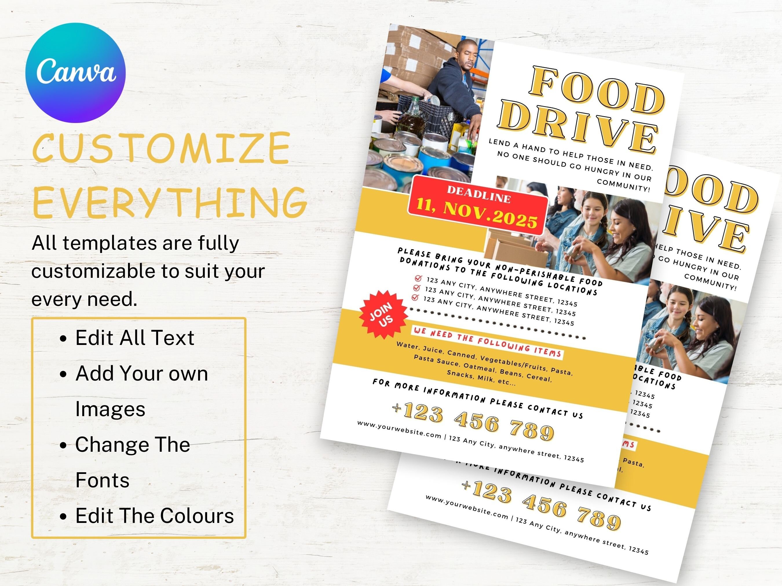 Printable Food Drive Flyer Template, Food Drive Flyer, Food Flyer ...