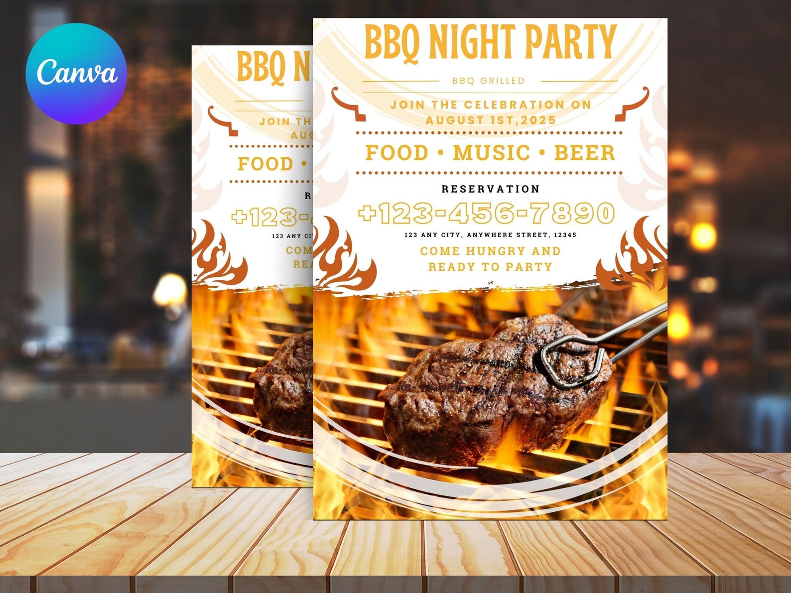Bbq Night Party Flyer, Diy Canva Bbq Night Flyer Template, Editable ...