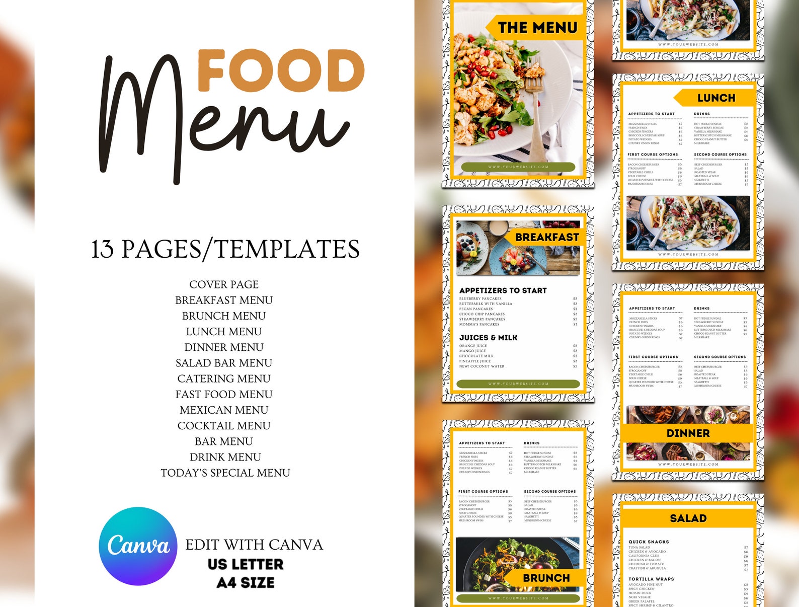 Food Menu Bundle Template, Food Menu Bundle, Food Menu Templates, Food ...