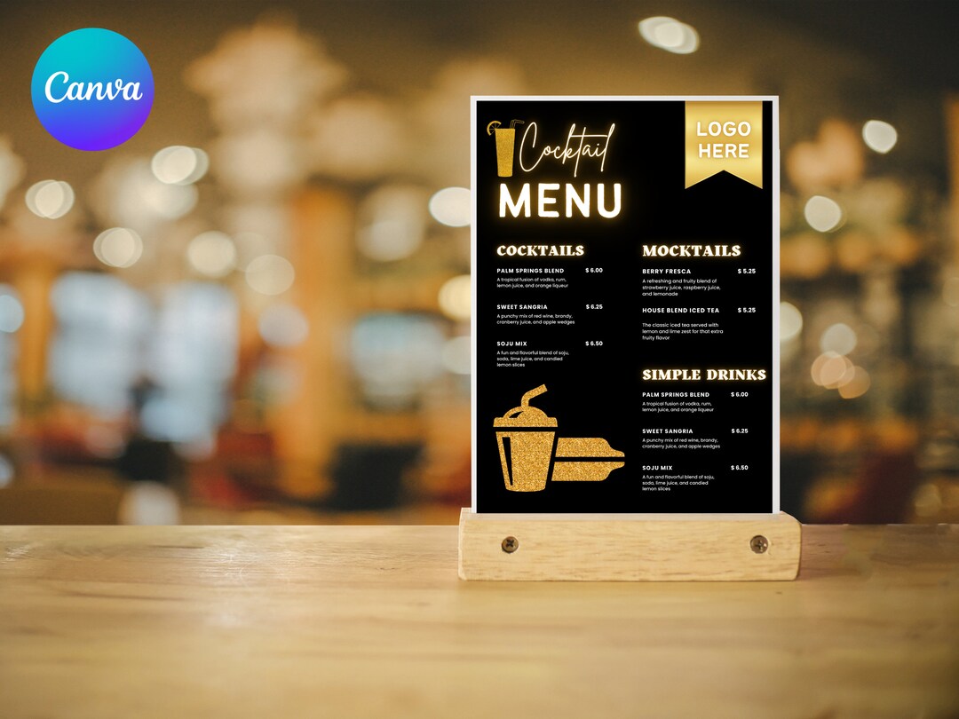 Cocktail Menu Flyer, DIY Flyer Template Design, Bar Menu Sign Flyer ...