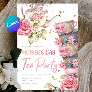 Editable Mothers Day Tea Party Invitation, Mother's Day Brunch Invite ...