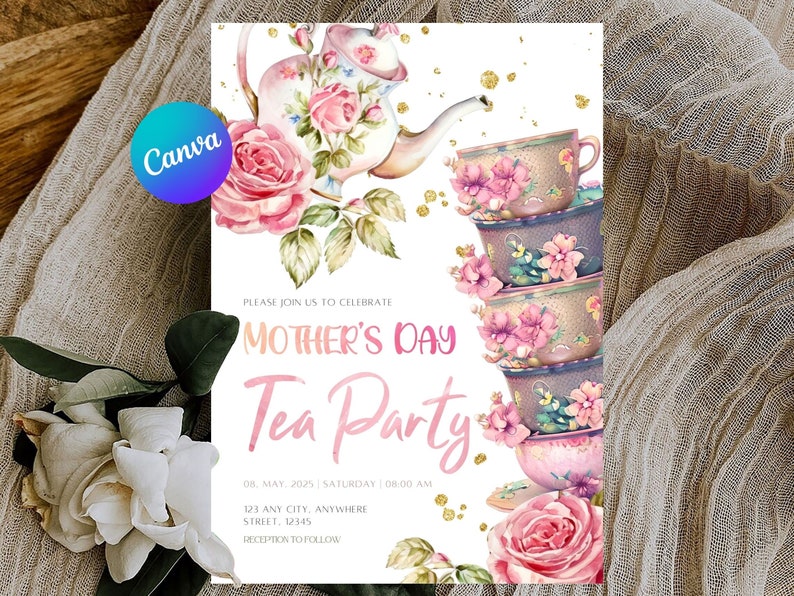 Editable Mothers Day Tea Party Invitation, Mother's Day Brunch Invite ...