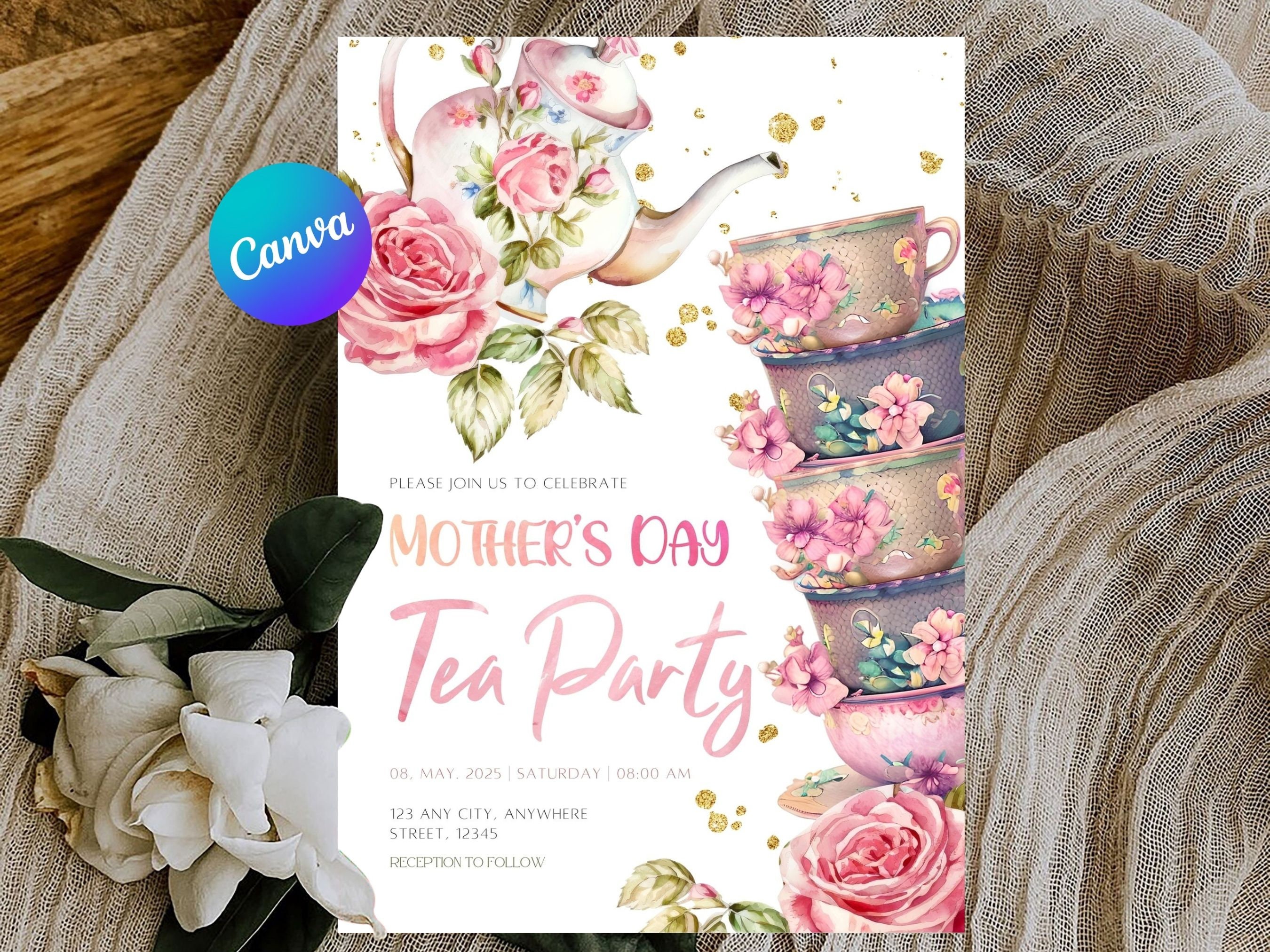 Editable Mothers Day Tea Party Invitation, Mother's Day Brunch Invite ...