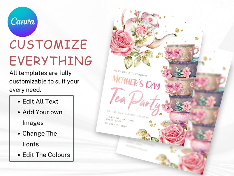 Editable Mothers Day Tea Party Invitation, Mother's Day Brunch Invite ...