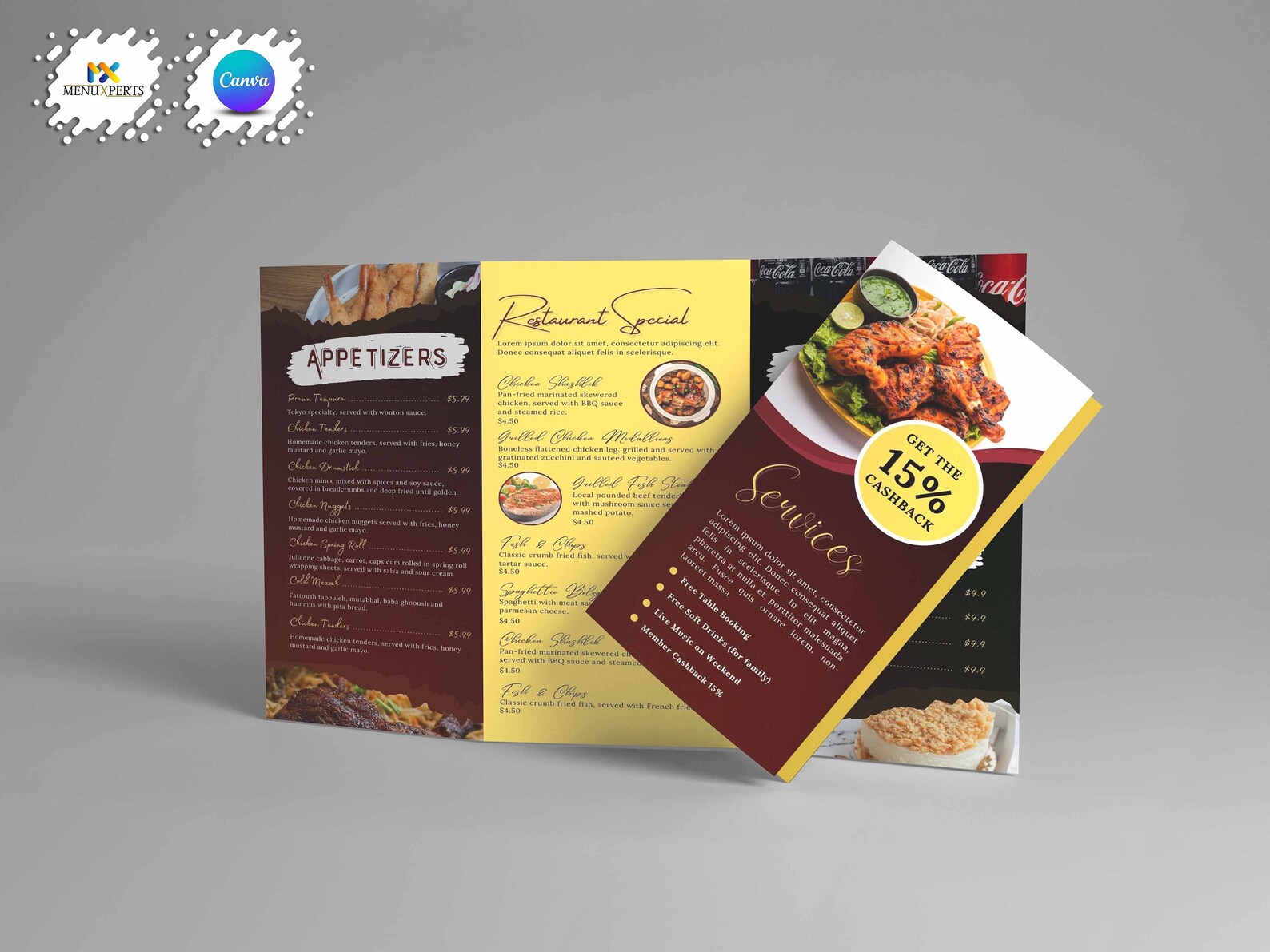 Restaurant Menu Template, Tri-fold Canva Menu Template, Tri-fold ...
