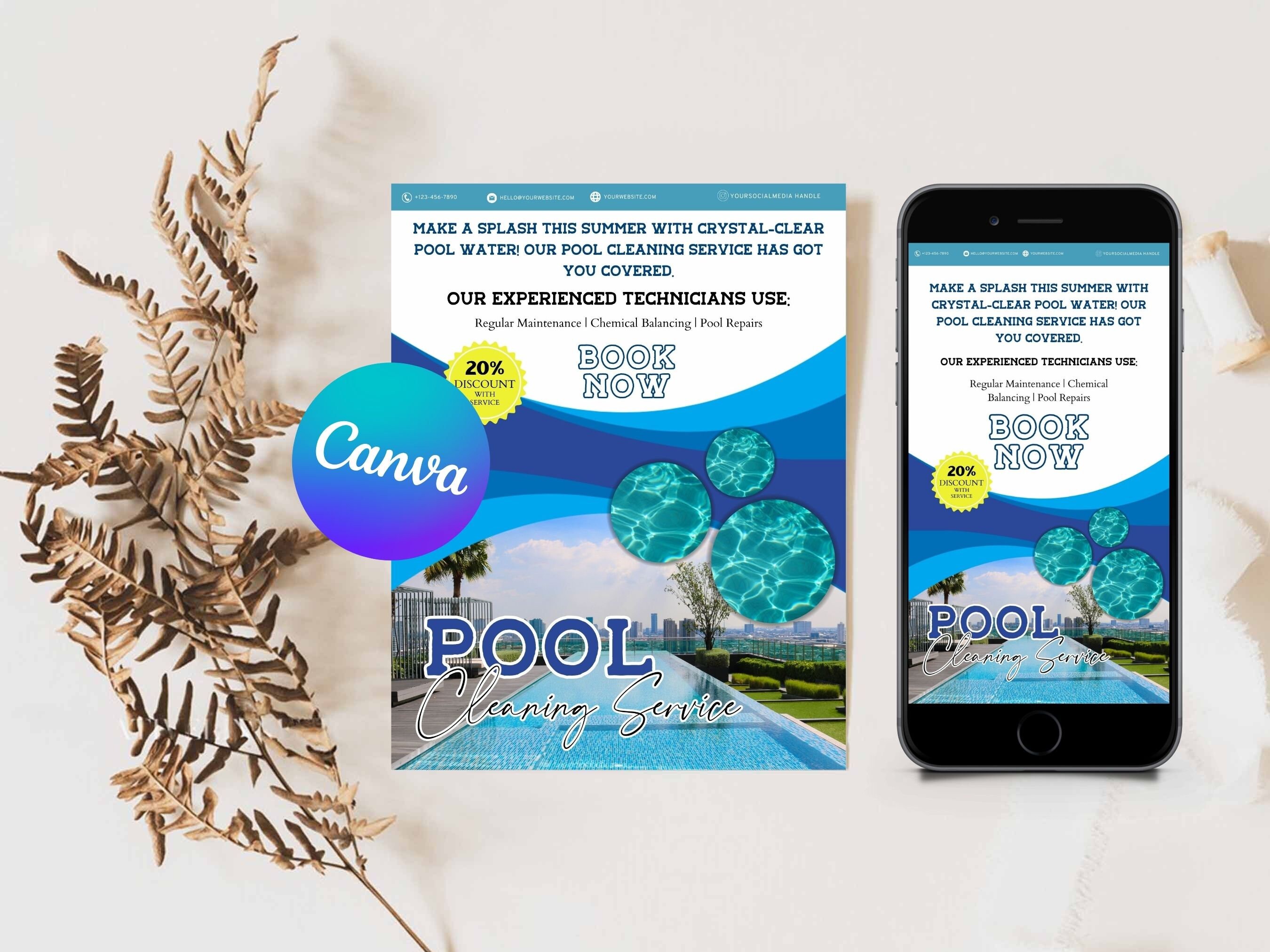 Swimming Pool Maintenance Flyer, Diy Canva Template Printable, Pool ...