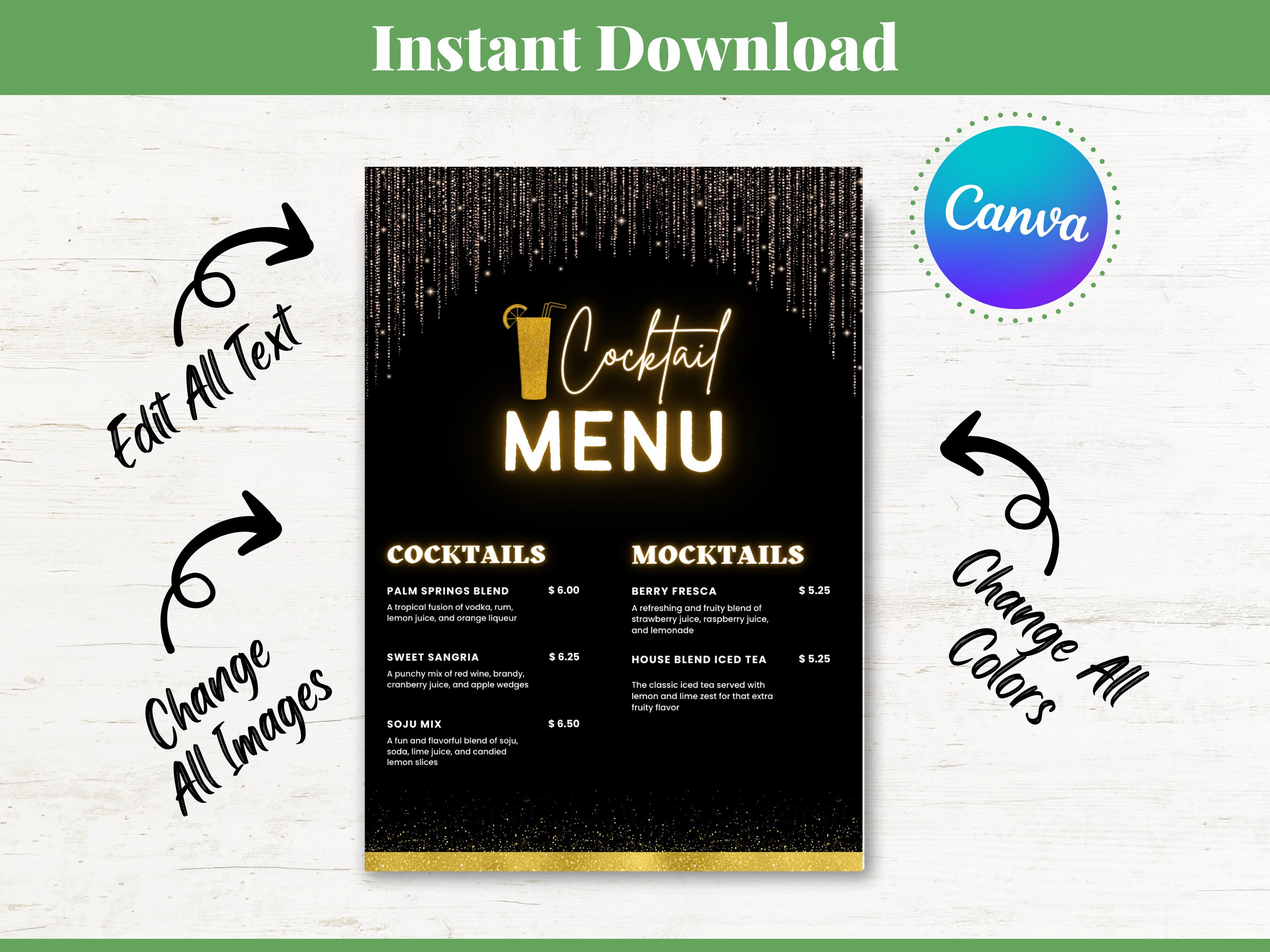 Cocktail Menu Flyer, DIY Flyer Template Design, Bar Menu Sign Flyer ...