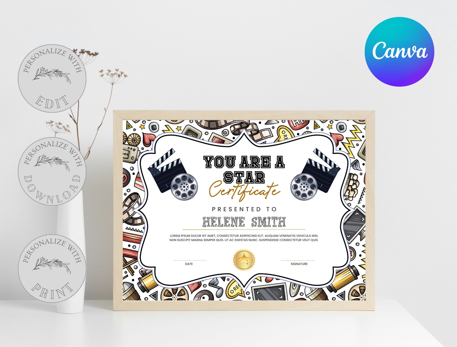 Editable Appreciation Hollywood Award Certificates, Movie Vip ...