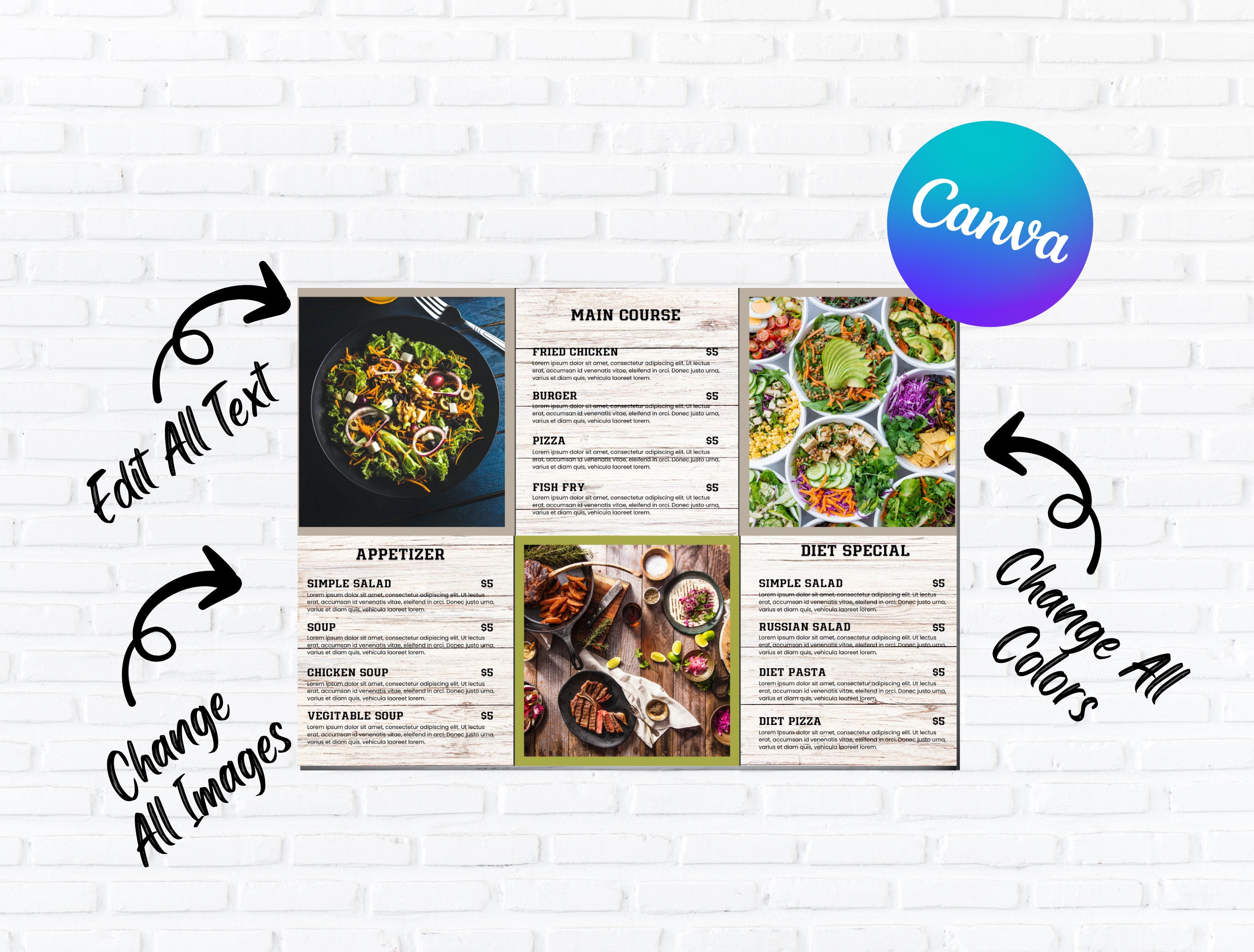 Restaurant Menu Template Tri-fold Canva Menu Template - Etsy