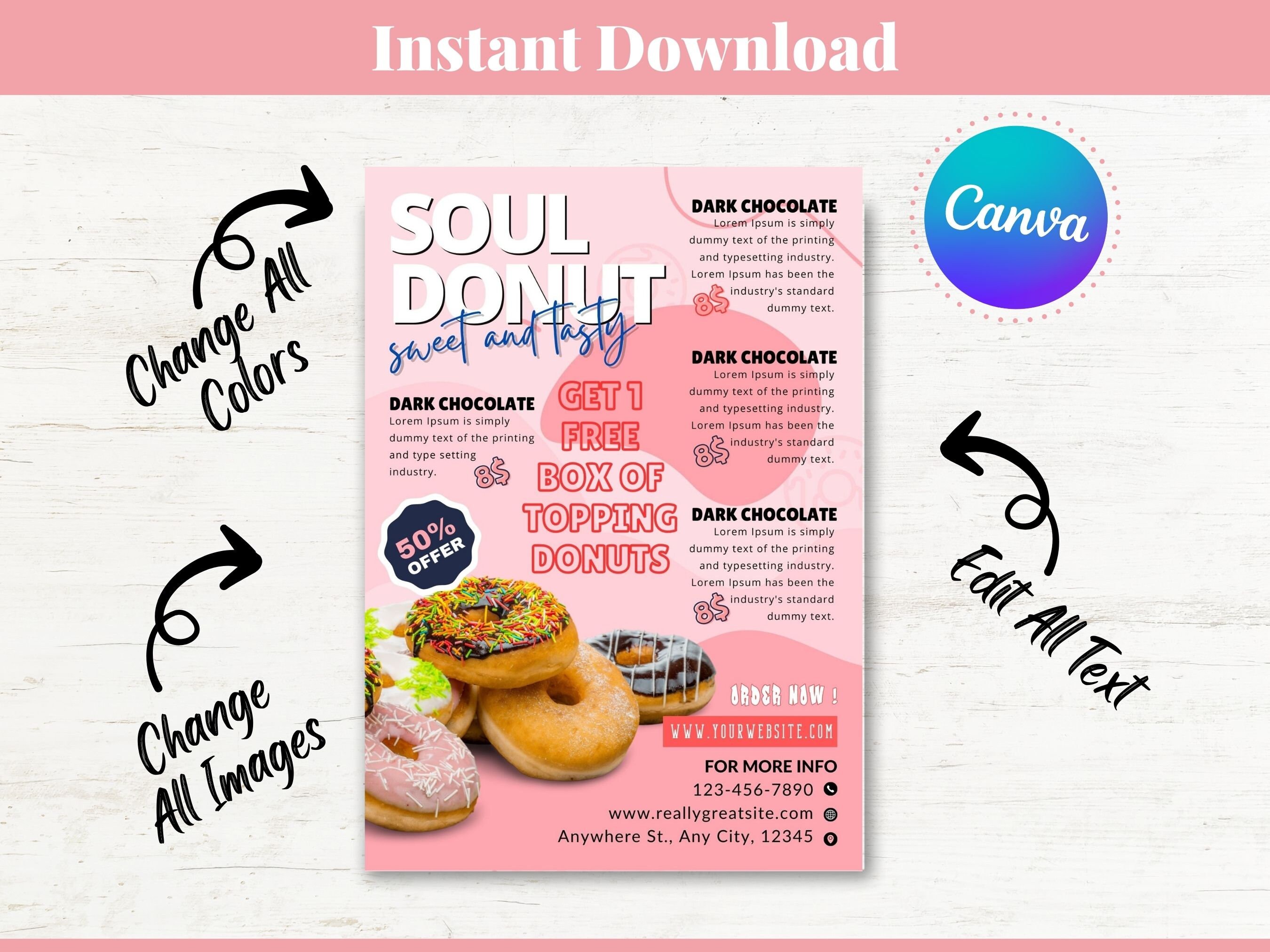 Donut Flyer Template, Doughnut Business Flyer, Baking Dessert Flyer ...