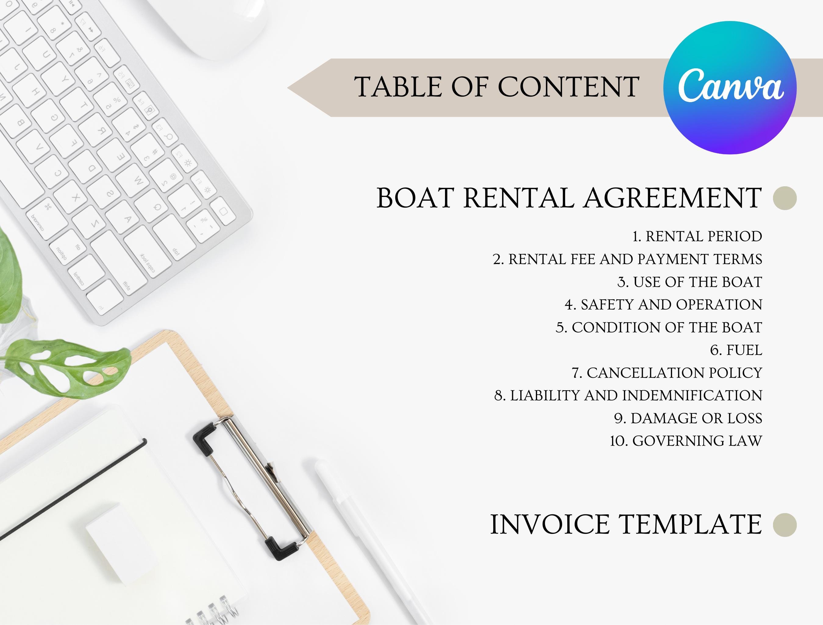 Editable Boat Rental Agreement Template, Boat Rental Contract, Boat ...