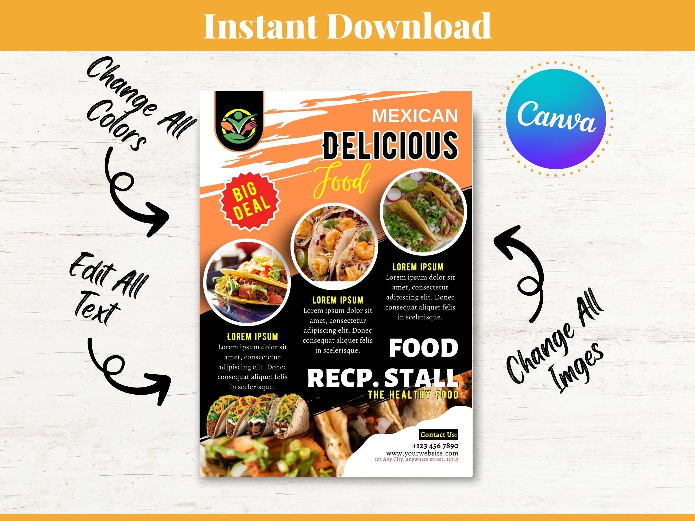 Mexican Food Flyer, DIY Canva Mexican Food Flyer Template, Editable US ...