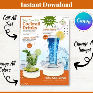 Printable Cocktails Drink Template, Diy Canva Cocktail Flyer Template ...