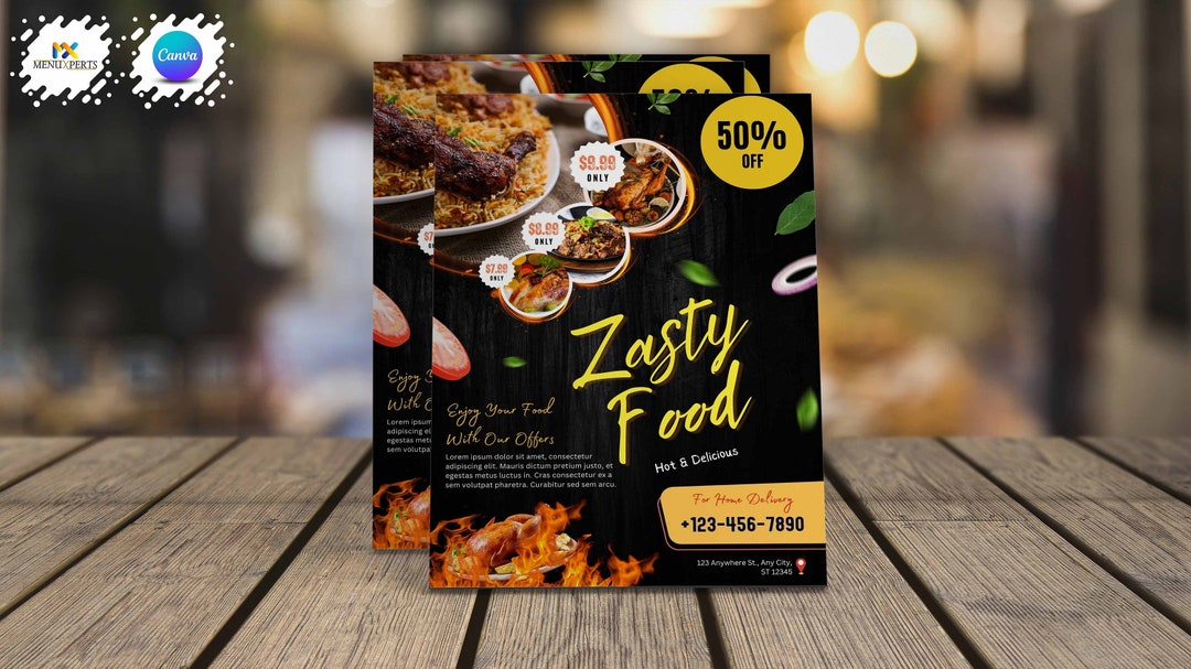 Food Menu Flyer Template, Restaurant Menu Flyer Template, Printable ...