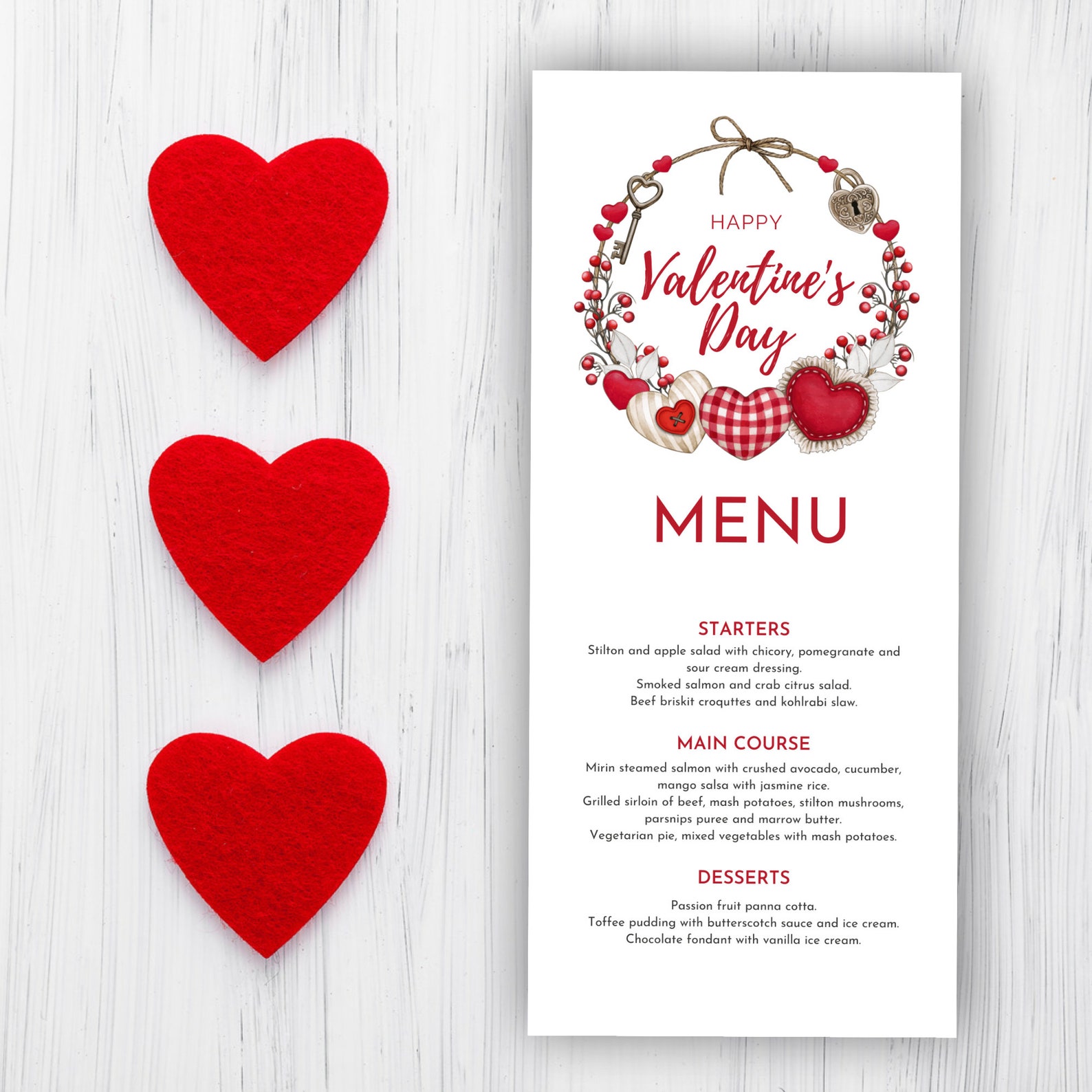 Valentine's Day Menu Template, Modern Valentine Menu Card, Printable ...