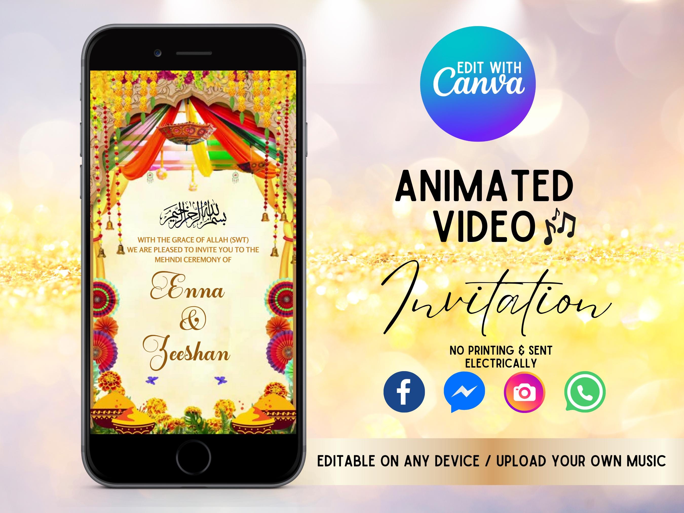 Animated Henna Video Invitation, Henna Video Invite, Mehndi Video ...