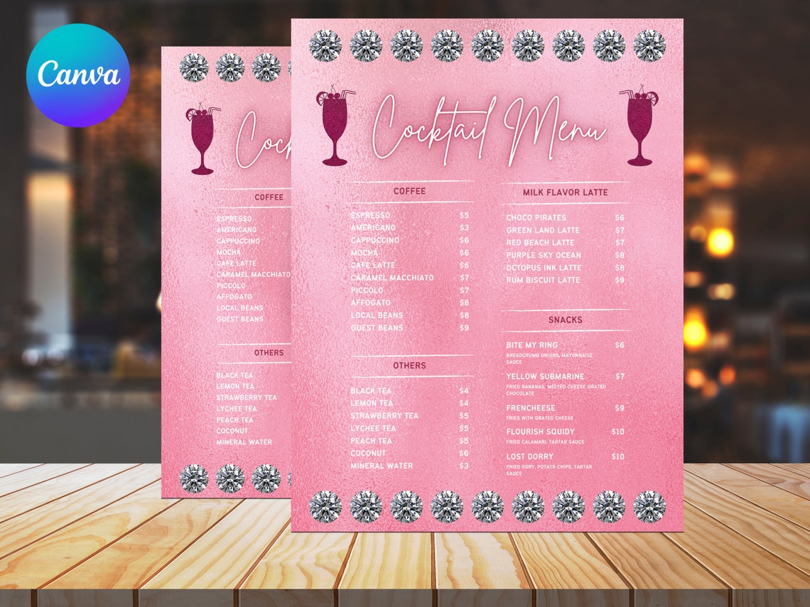 Cocktail Menu Flyer, DIY Flyer Template Design, Bar Menu Sign Flyer ...