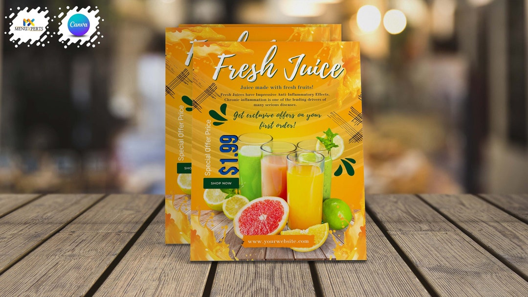 Fresh Juice Flyer Template, Juice Bar Flyer, Editable Social Media ...