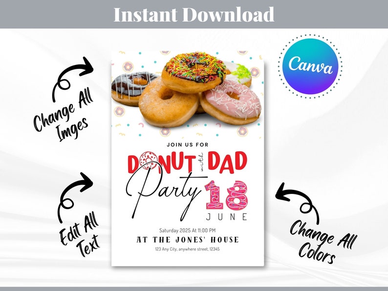 Donuts With Dad Father's Day Invitation, Father's Day Donut Party, 4x6 ...