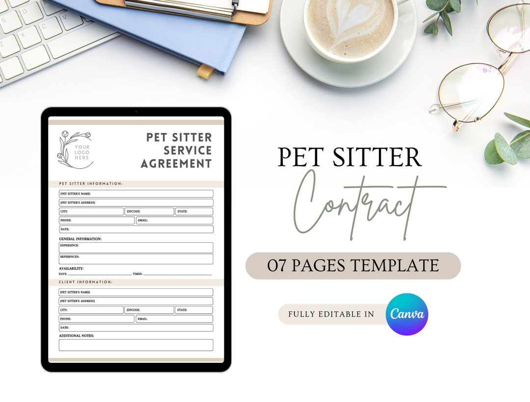 Pet Sitting Contract Template, Editable Pet Care Agreement, Pet Sitter ...