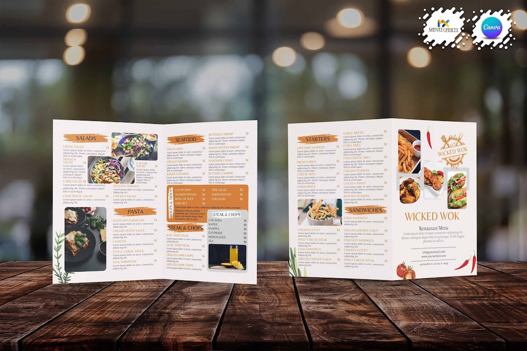 Restaurant Menu Template, Bi Fold Canva Menu Template, Bi Fold ...