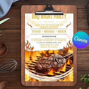 Bbq Night Party Flyer, Diy Canva Bbq Night Flyer Template, Editable ...