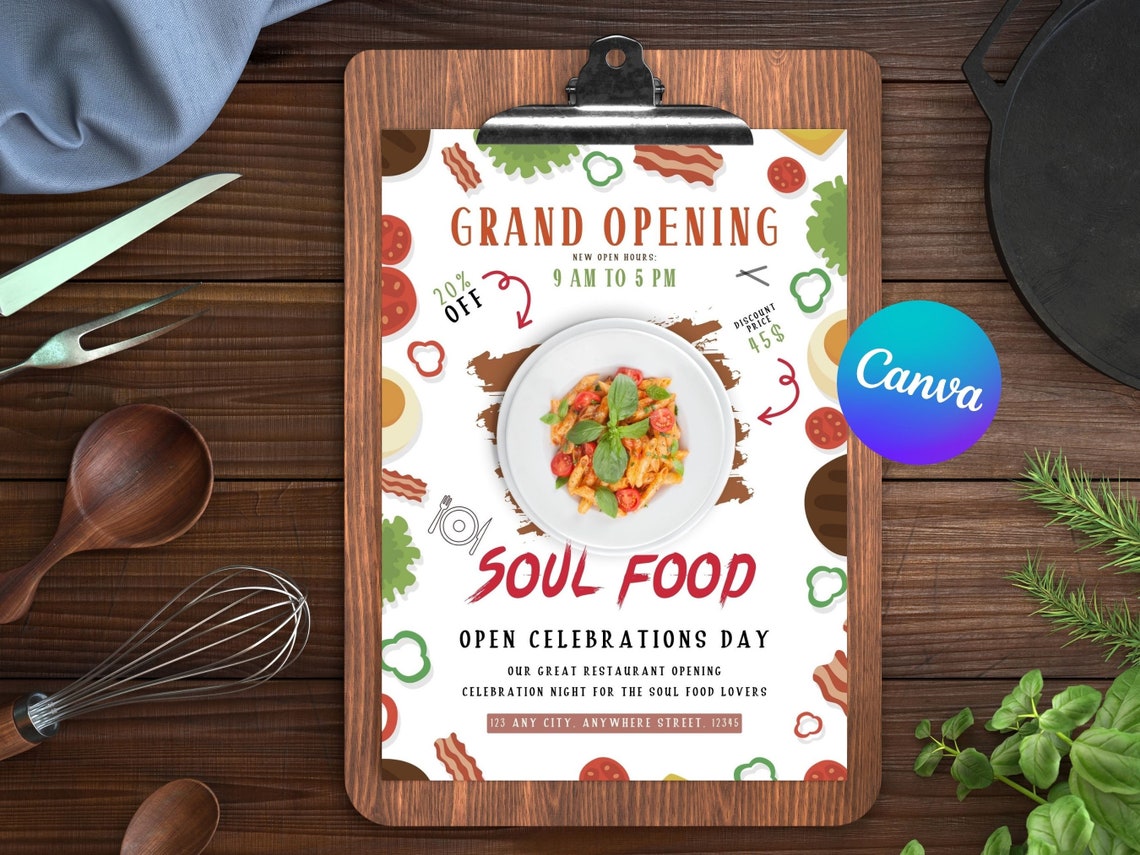 Editable Grand Opening Flyer, Food Flyer Template, Soul Food Flyer ...