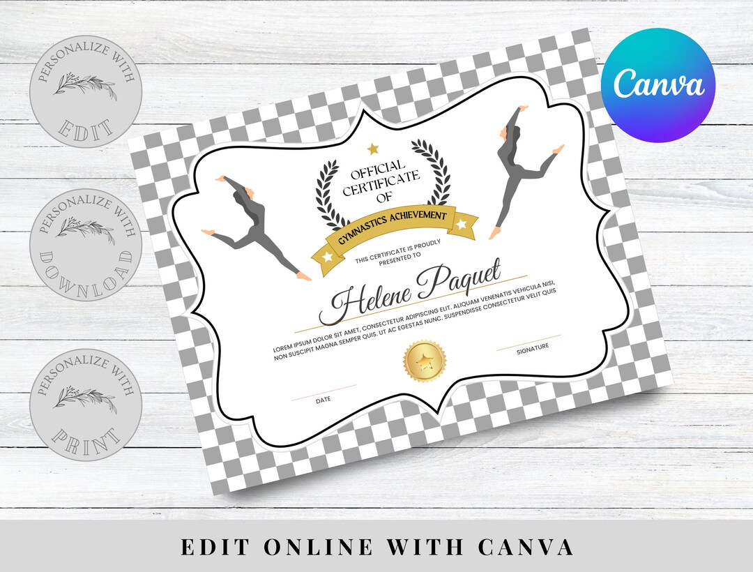 Gymnastics Certificate Template, Instant Download, Printable Gymnastics ...