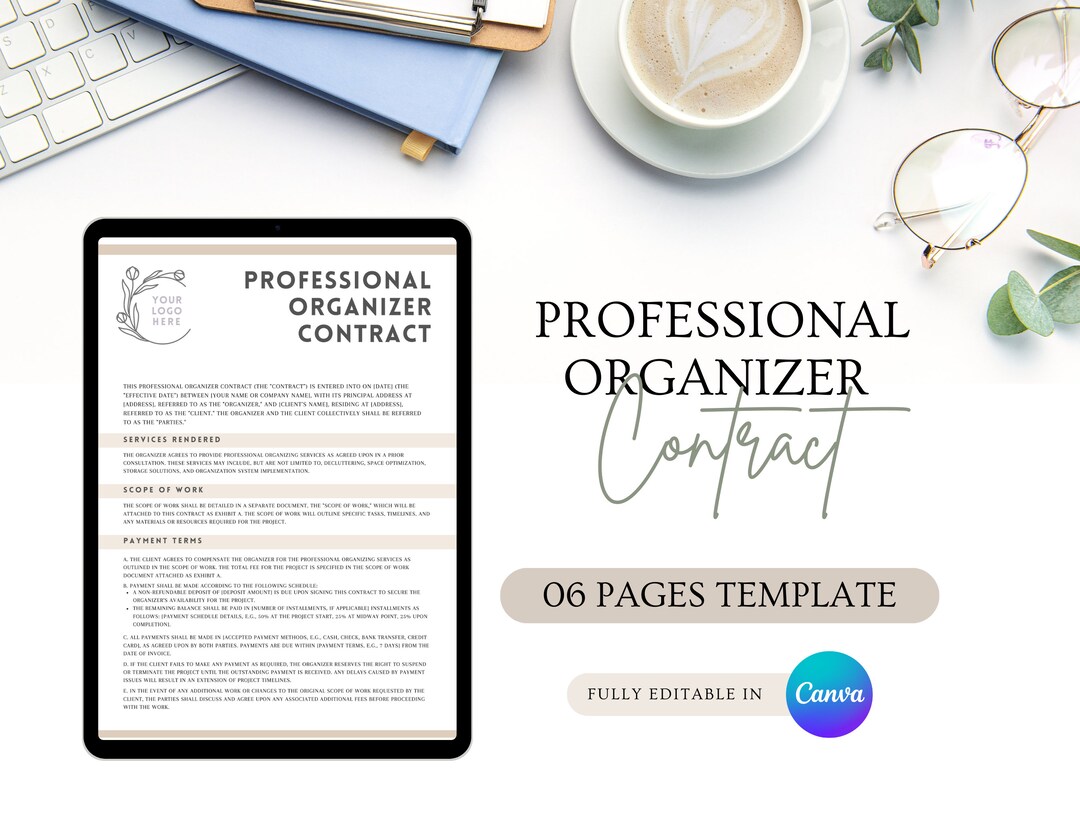 Editable Professional Organizer Contract Template, Client Intake Form ...