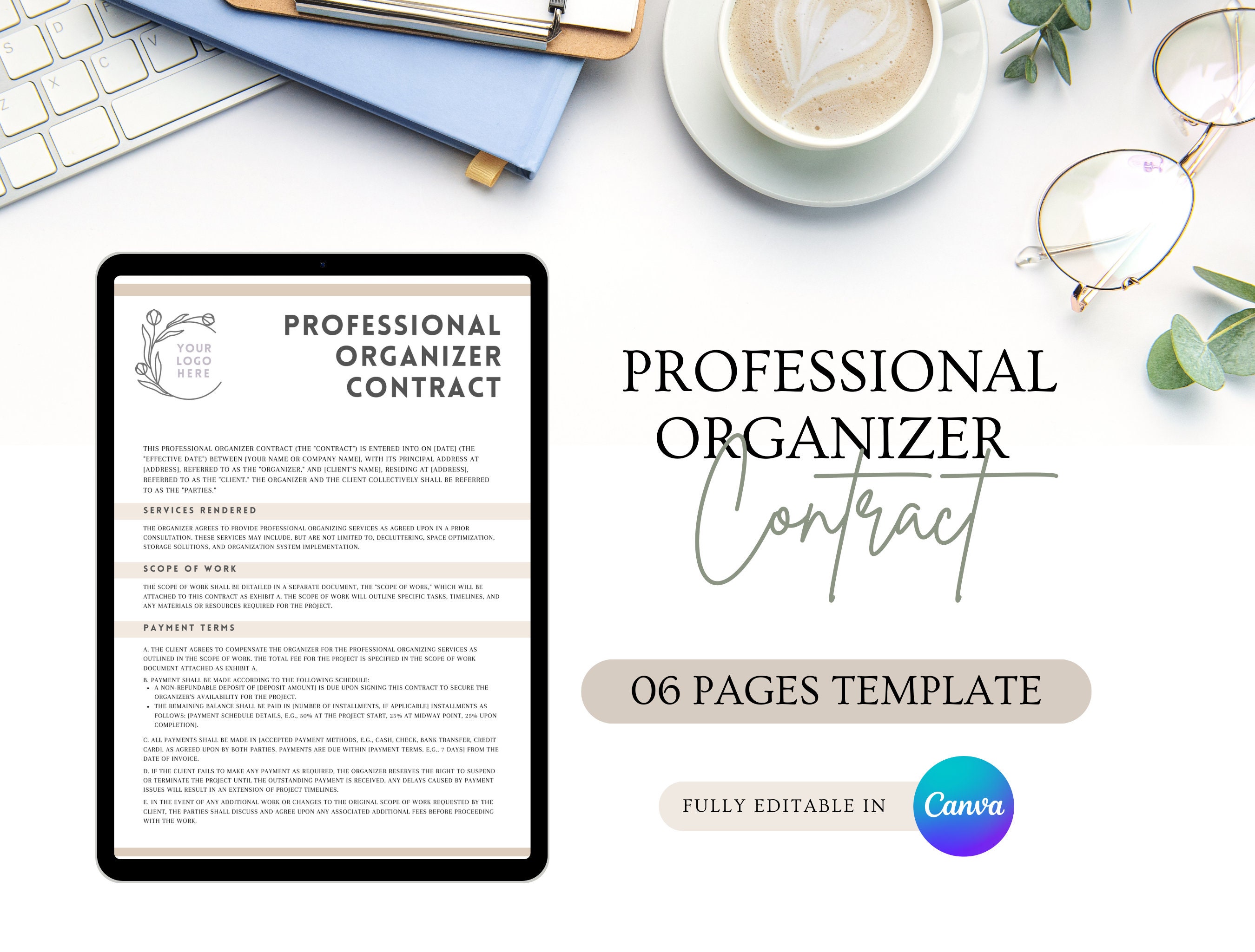 Editable Professional Organizer Contract Template, Client Intake Form ...