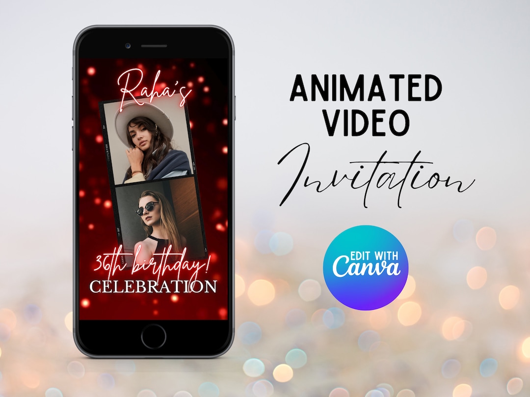 Any Text Animated Red Glitter Invitation With Picture, Disco Party ...