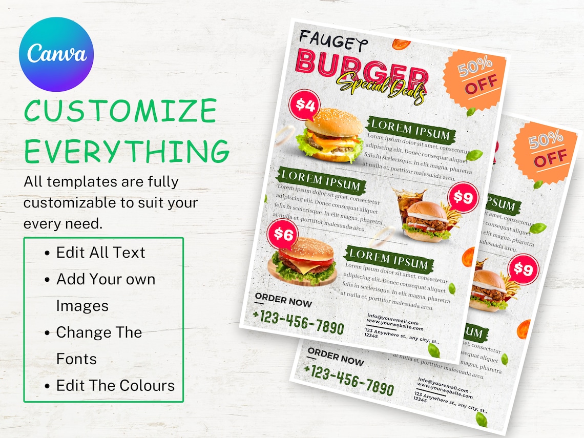 Food Flyer Template, Food Menu Flyer Template for Canva, Food Flyer ...