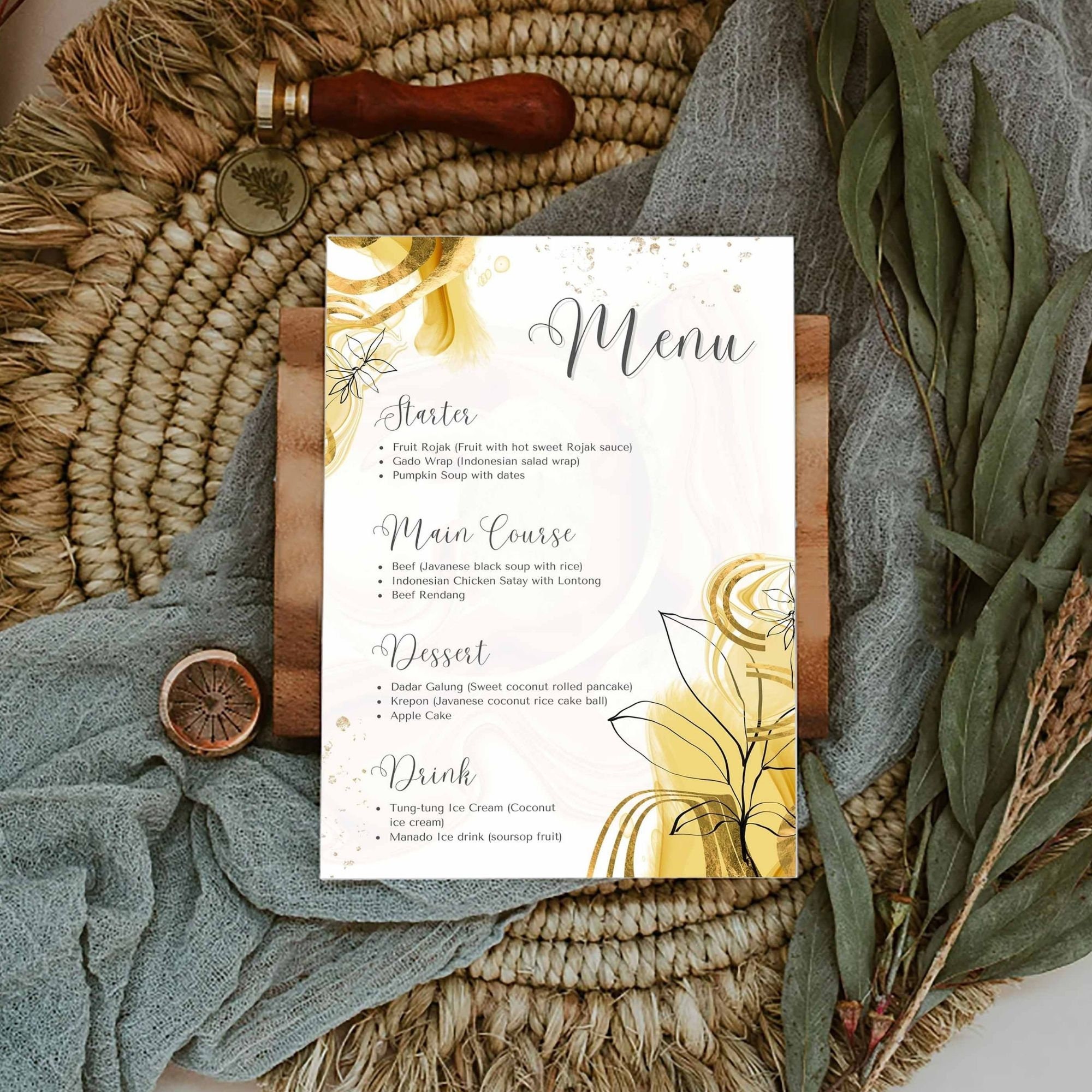 Wedding Menu Template, Printable Menu Card, 5x7 & 4x9 Wedding Menu ...