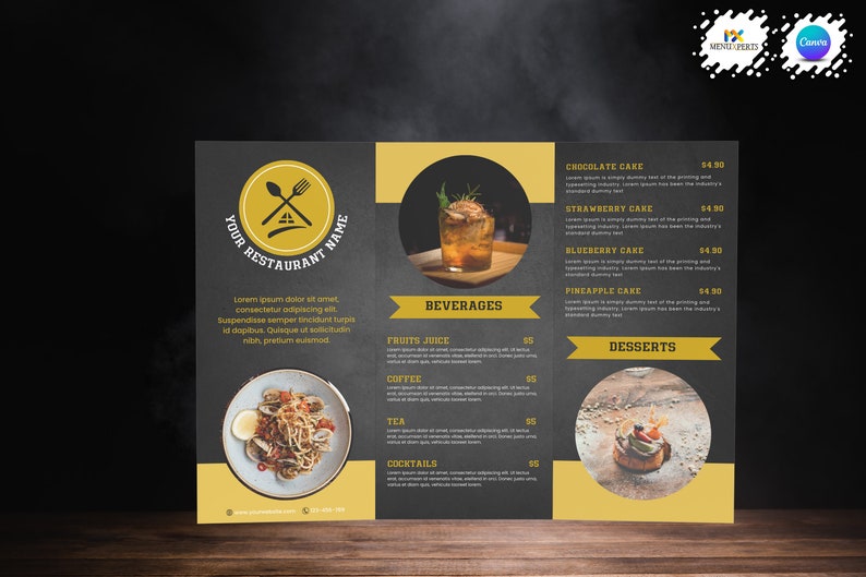 Restaurant Menu Template, Tri-fold Canva Menu Template, Tri-fold ...