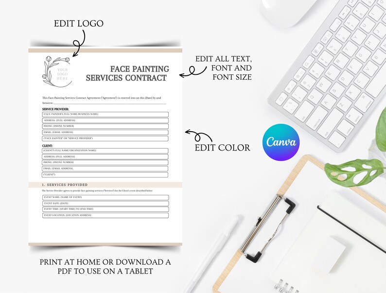Editable Face Painting Contract Template, Event Face Painter Intake ...