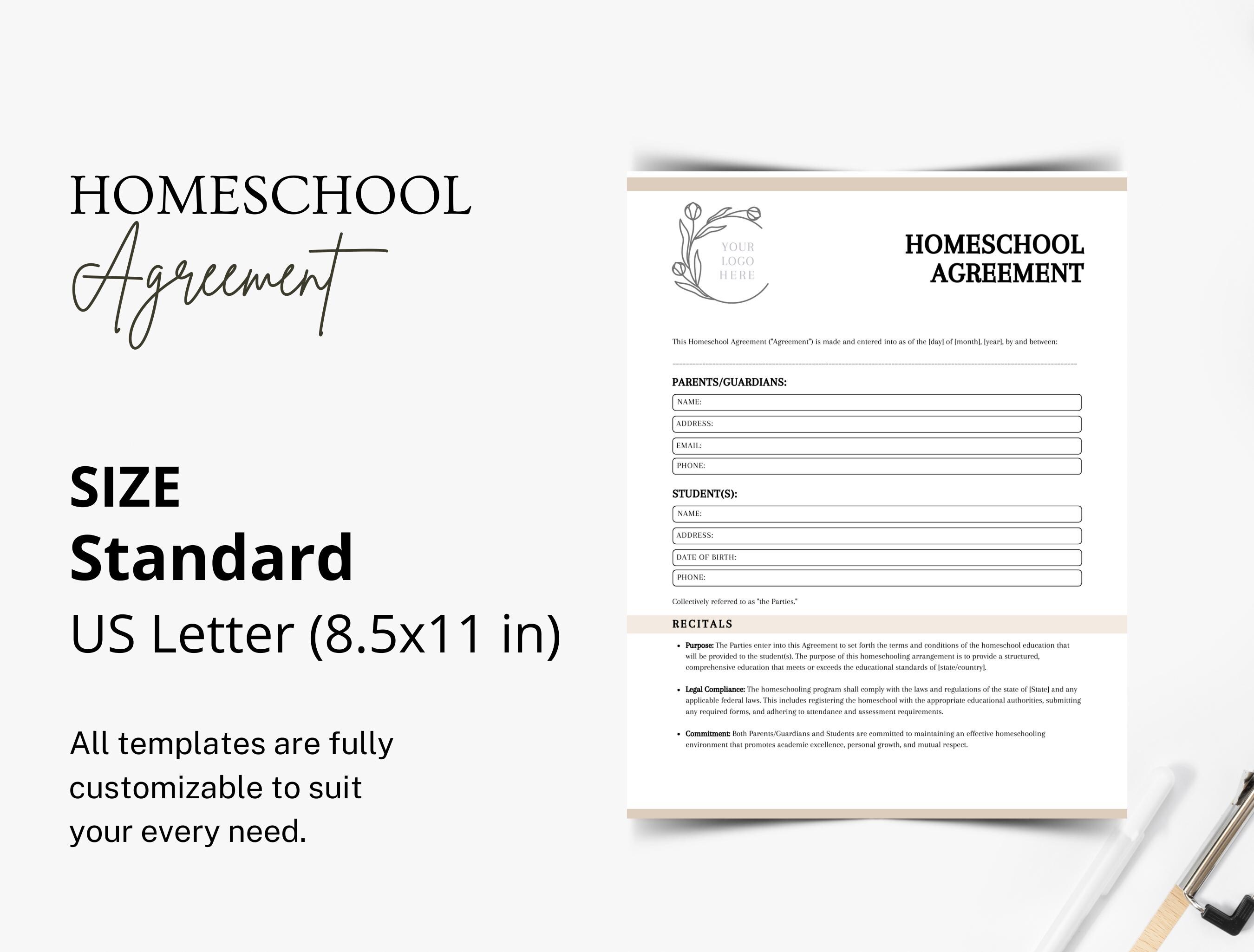 Editable Homeschool Agreement, Home Education Agreement Template ...