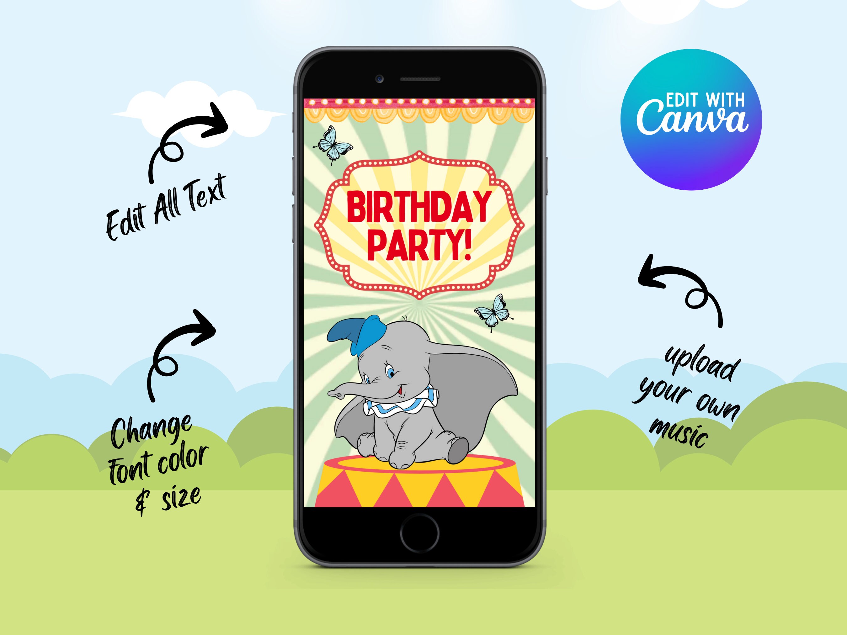 Animated Dumbo Birthday Invitation, Dumbo Electronic Birthday ...