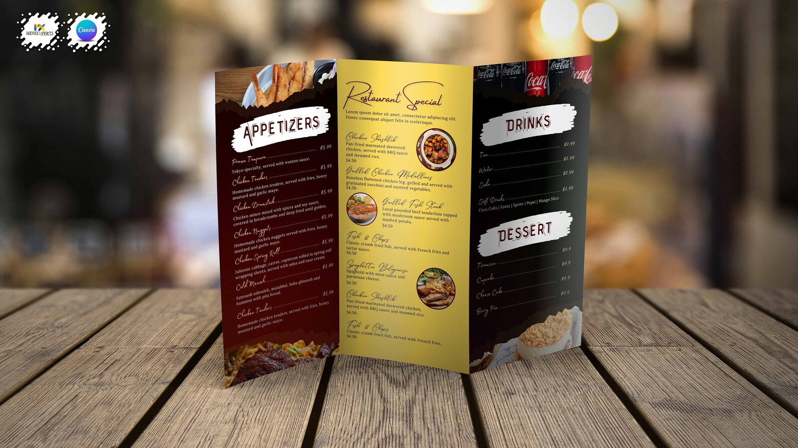 Restaurant Menu Template, Tri-fold Canva Menu Template, Tri-fold ...