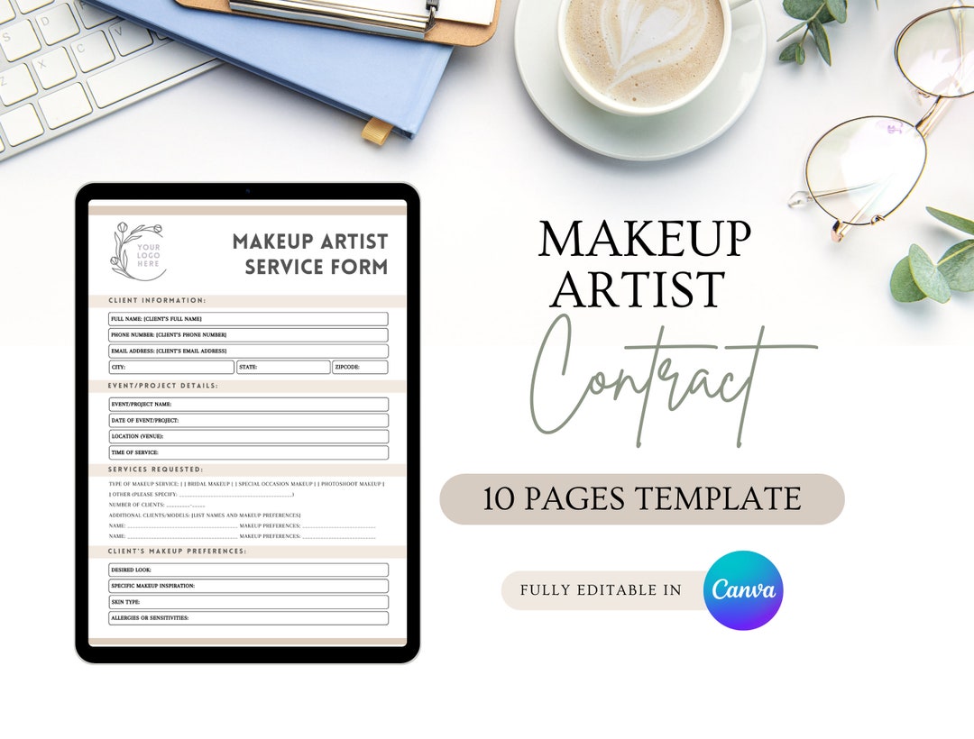 Makeup Artist Contract Template, Editable Makeup Contract Template ...