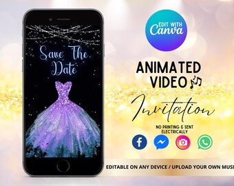 Quinceanera Invitation, Pink Quinceanera Animated Invitation, Editable ...