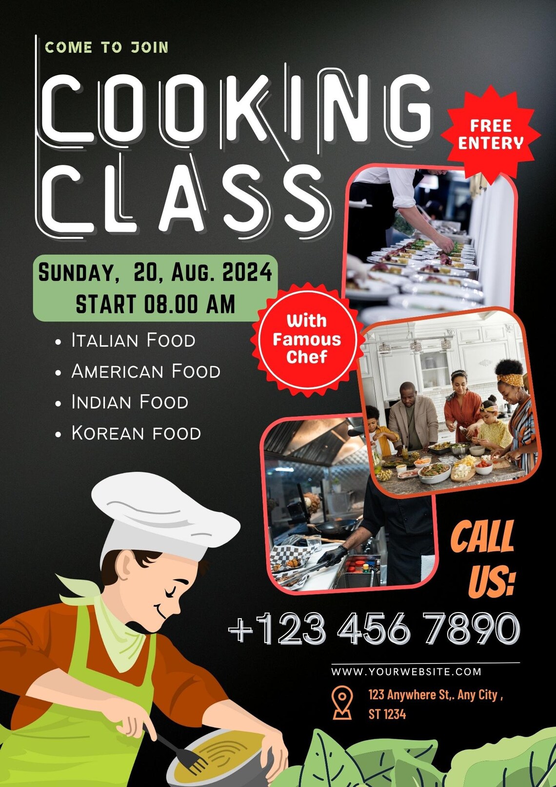 Cooking Class Food Flyer, DIY Canva Cooking Class Flyer Template ...