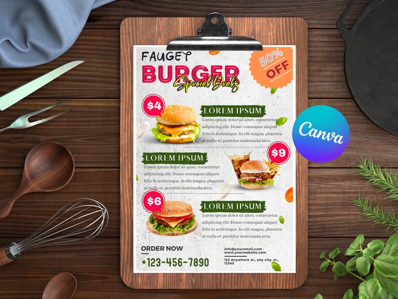 Food Flyer Template, Food Menu Flyer Template for Canva, Food Flyer ...